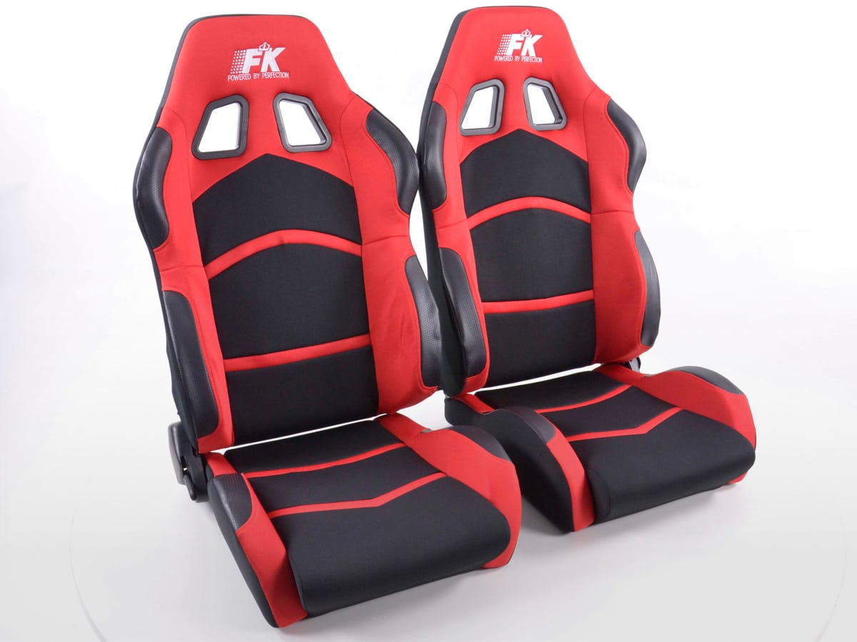 Pair Front Car Sports Seats Cyberstar fabric black & red VW Audi Seat ...